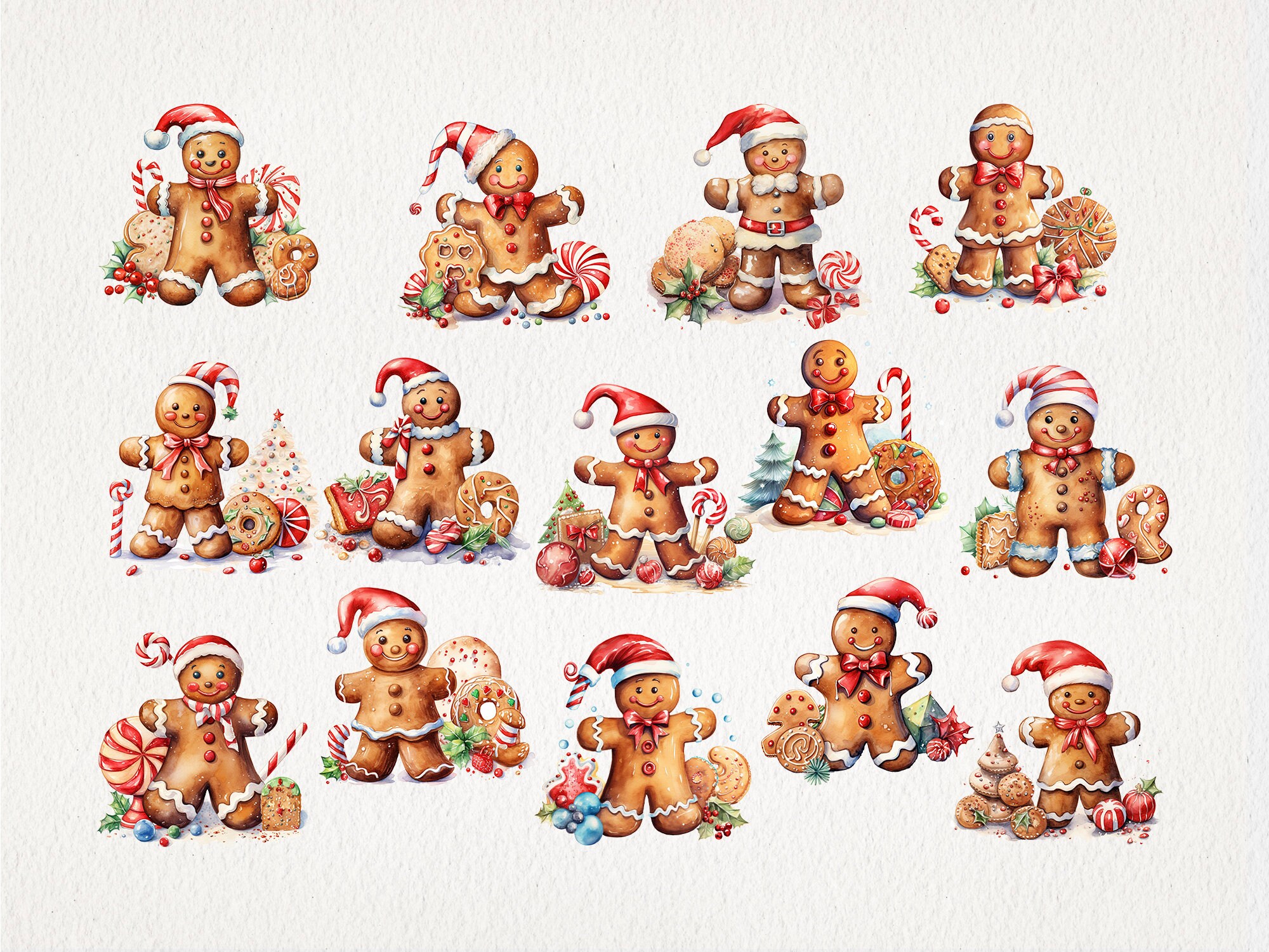 Gingerbread Man Christmas Winter Watercolor Clipart PNG Bundle. AI ...