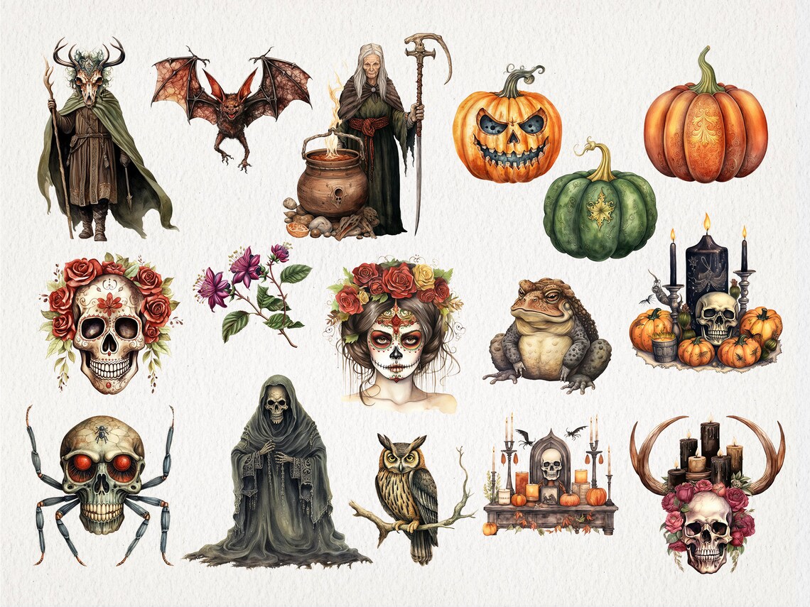 Samhain Wicca Wiccan Celtic Neopagan Watercolor Clipart PNG Bundle ...