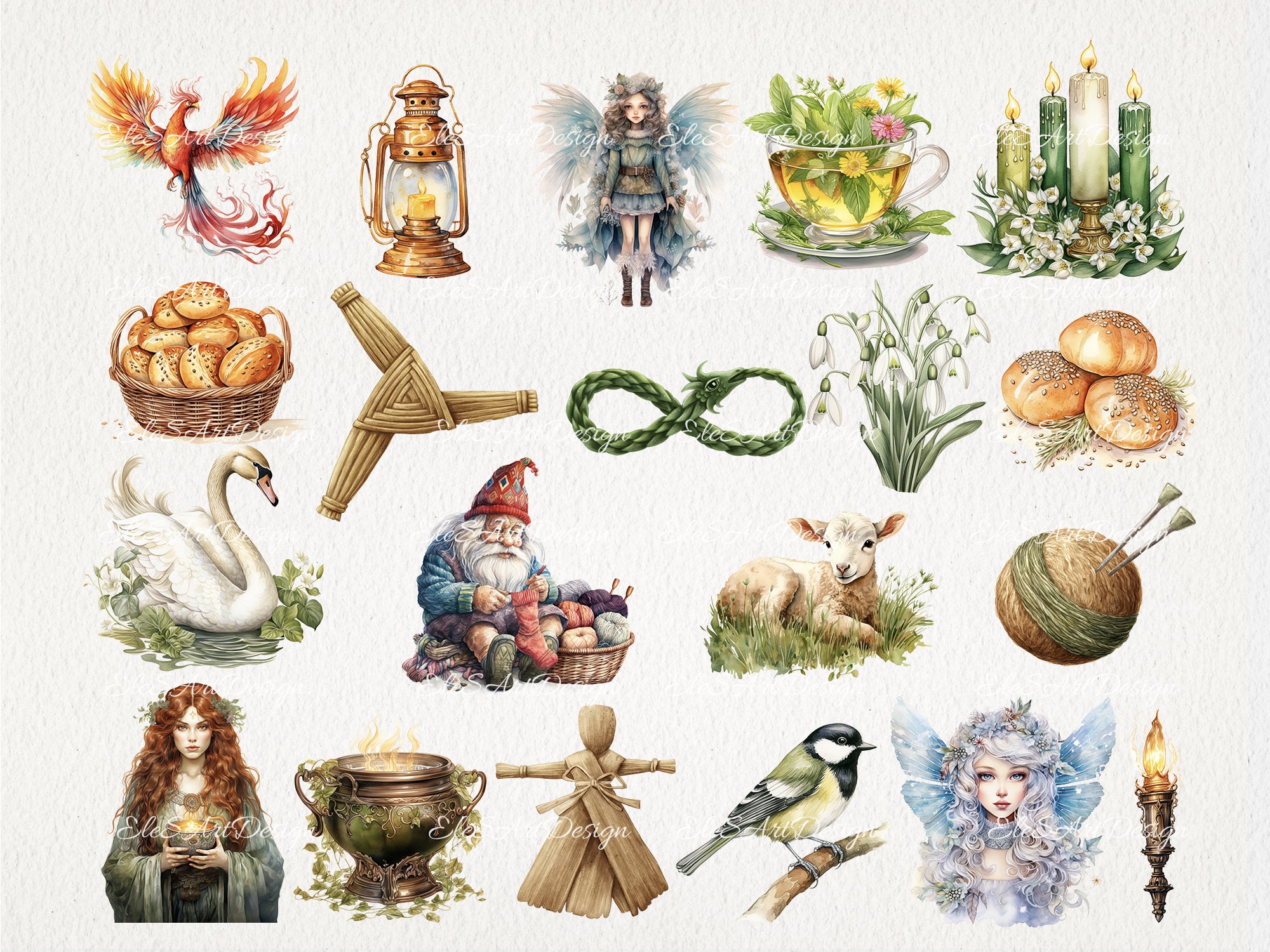 Imbolc 2 Wicca Wiccan Celtic Neopagan Watercolor Clipart. PNG Bundle ...