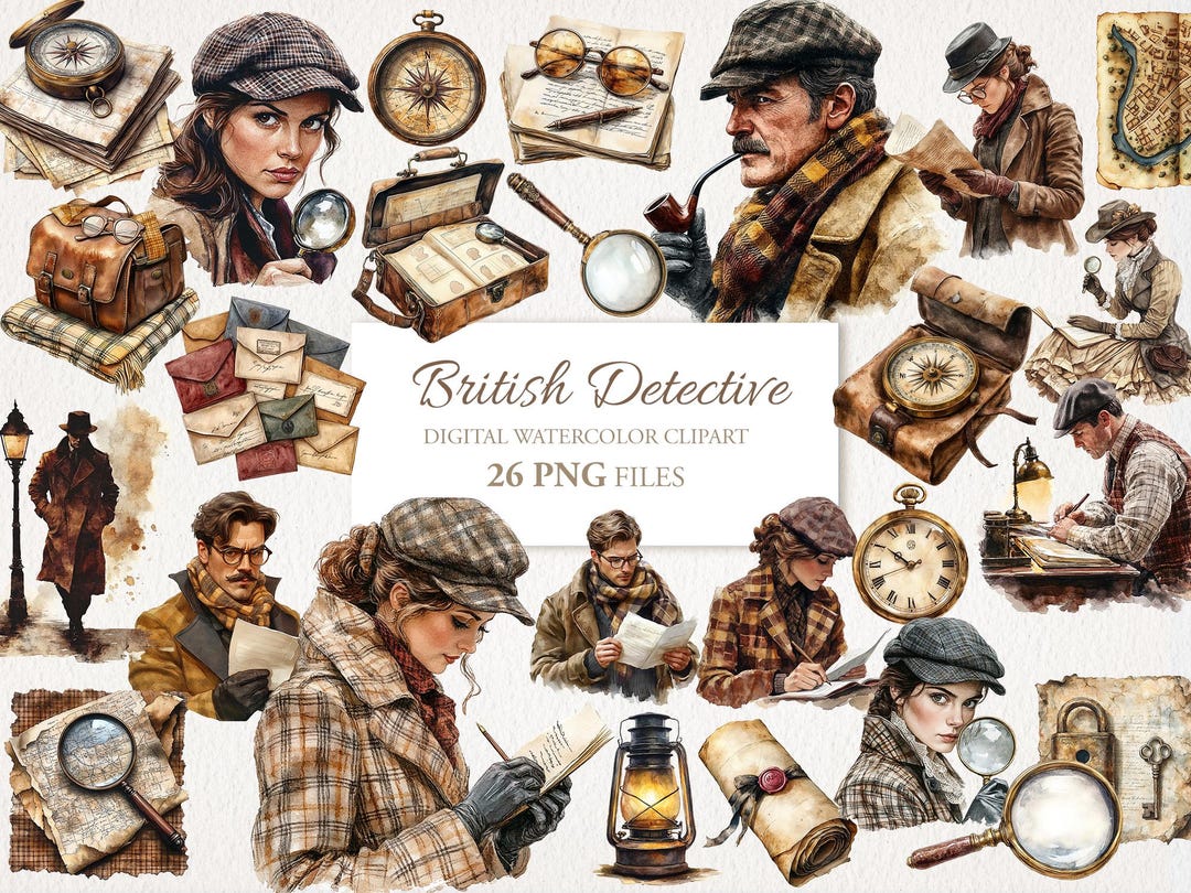Detective Watercolor Clipart Bundle. AI Illustration. Commercial Use ...