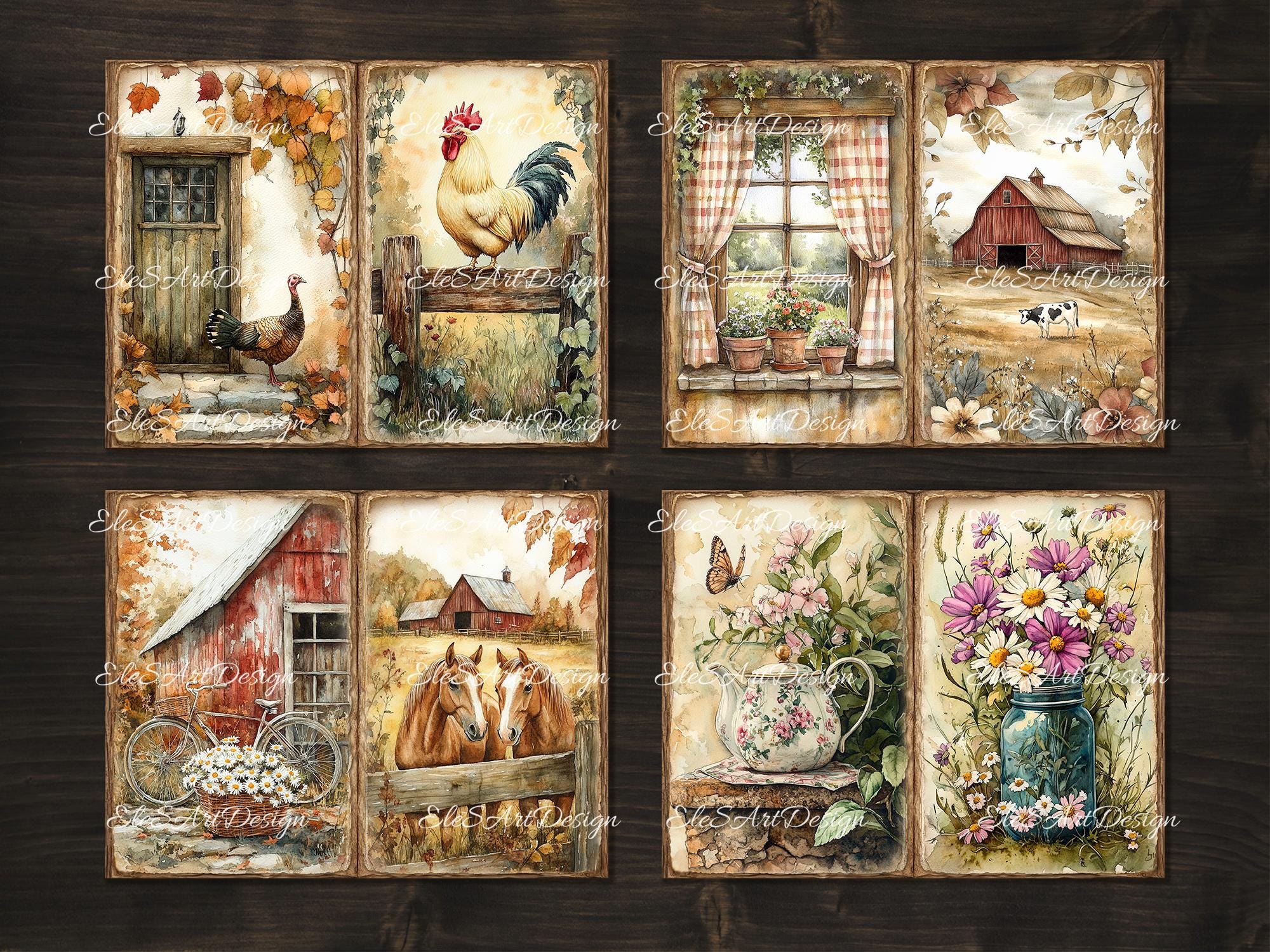 Country Farm Barn Cottagecore Junk Journal Printable Double Pages ...