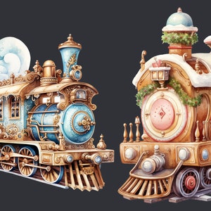 Gingerbread Train Polar Express Christmas Winter Watercolor Clipart PNG ...