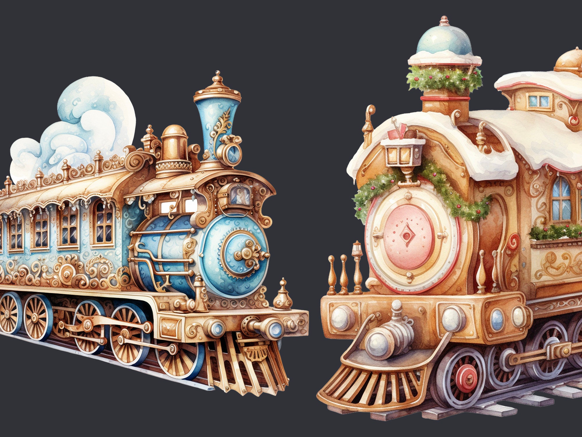 Gingerbread Train Polar Express Christmas Winter Watercolor Clipart PNG ...