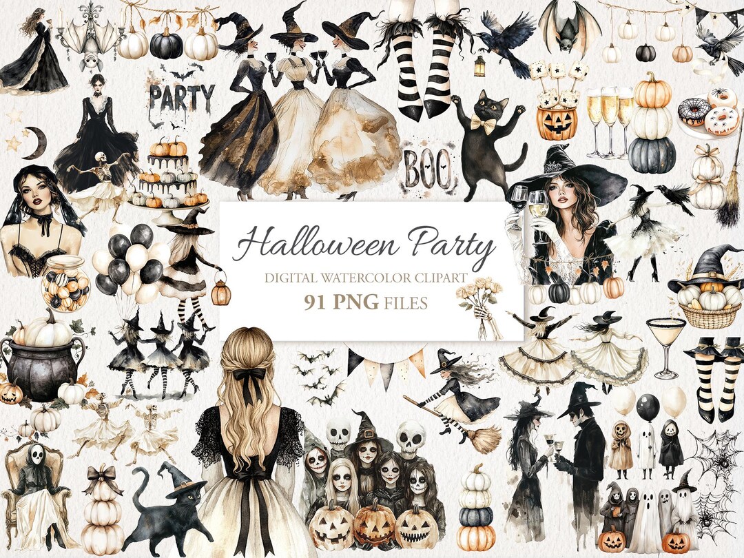 Halloween Witchy Party Watercolor Clipart Bundle. Commercial Use. Junk ...