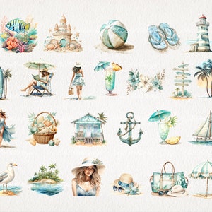 Tropical Ocean Sea Vacation nautical Watercolor Clipart PNG Bundle. AI ...