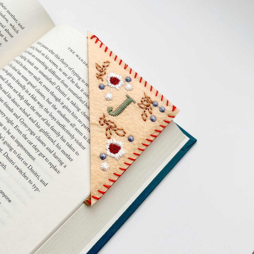 Hand Embroidered Custom Bookmark Floral Felt Corner Bookmark With Gift ...