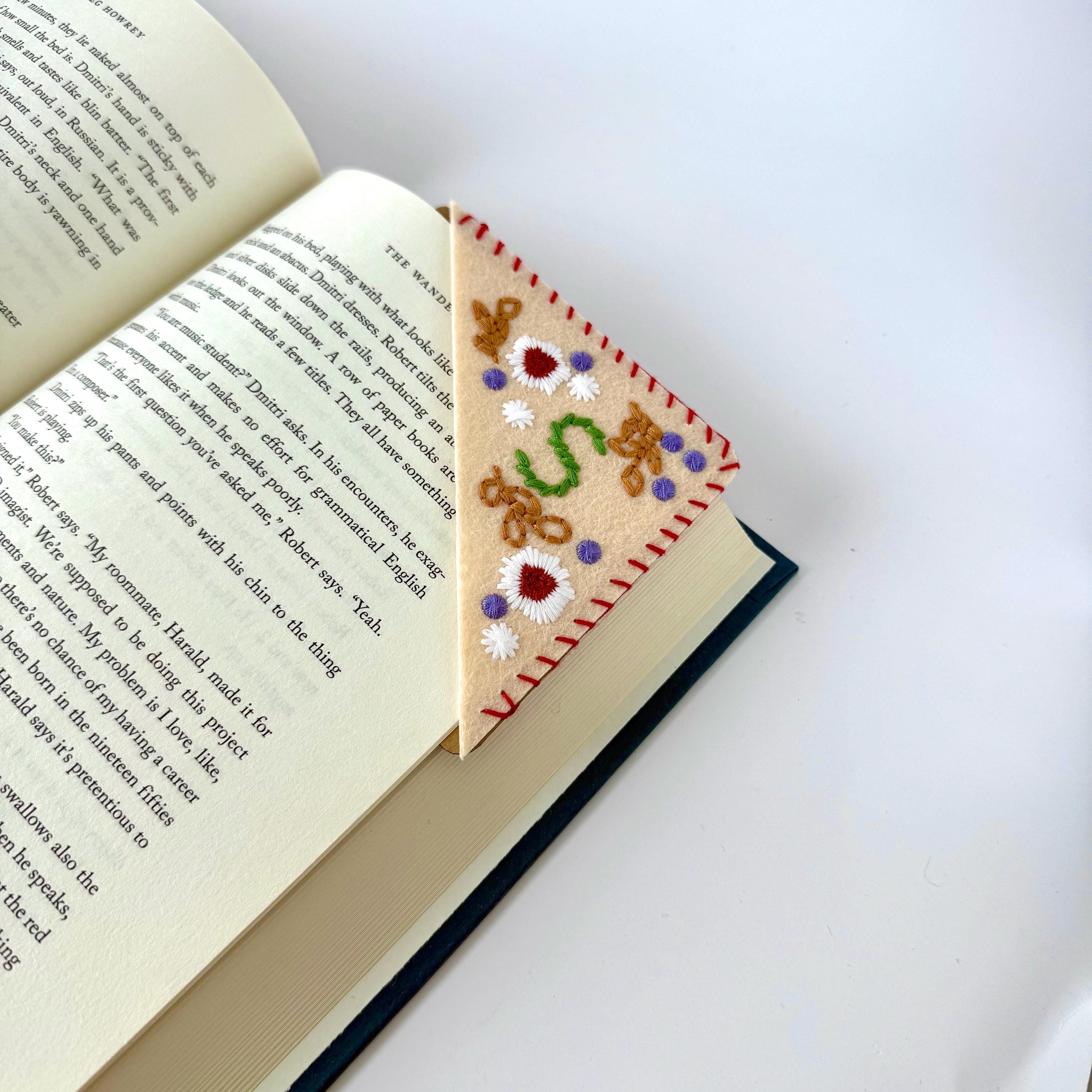 Hand Embroidered Felt Corner Bookmark: Floral, Personalized, Seasonal ...