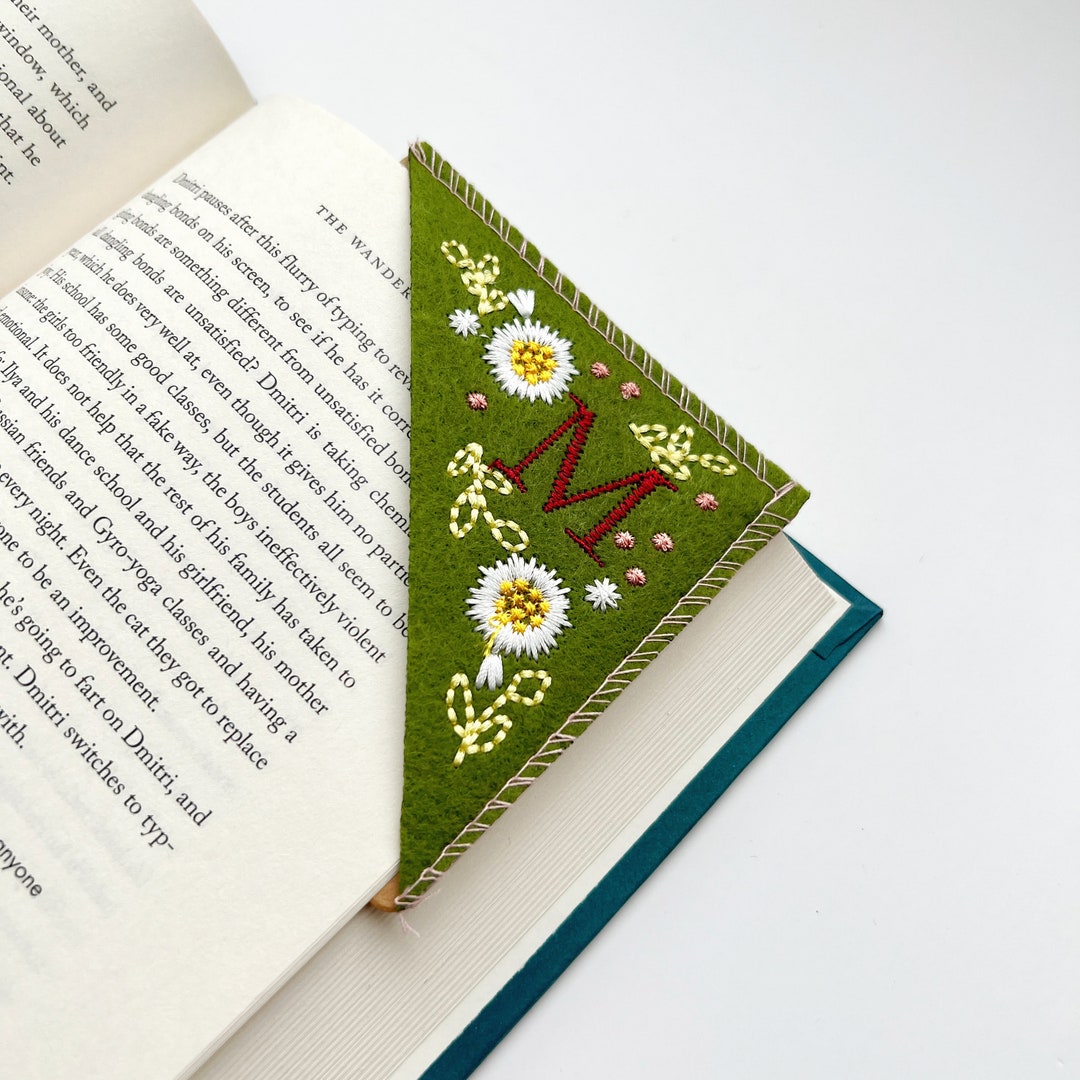 Hand Embroidered Custom Bookmark Floral Felt Corner Bookmark With Gift ...