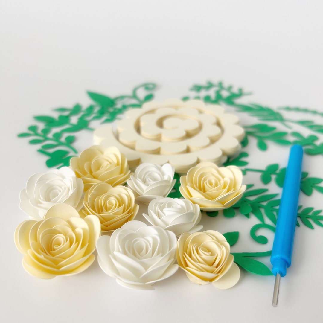Precut 1 Inch Paper Rose Kit: White & Ivory Cardstock Flowers DIY - Etsy
