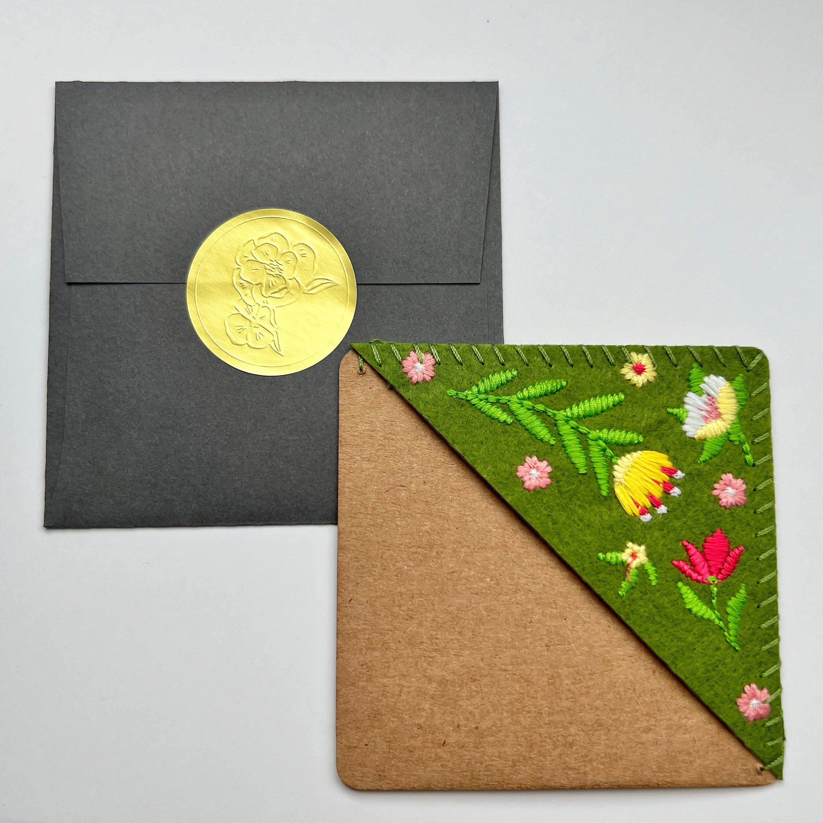 Embroidered Felt Corner Bookmark: Stitched Floral Design - Etsy
