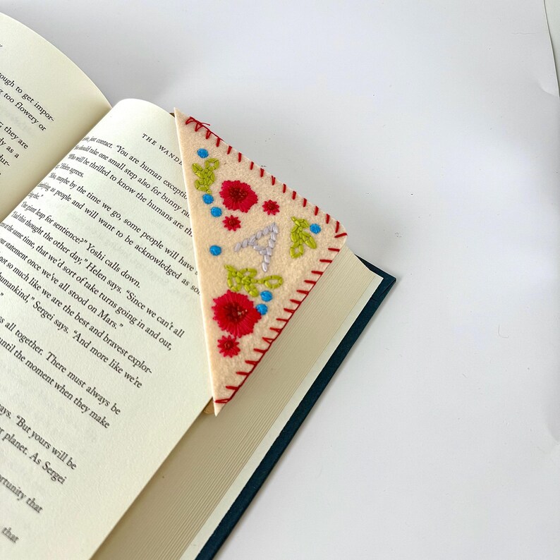 Hand Embroidered Felt Corner Bookmark: Floral, Personalized, Seasonal ...