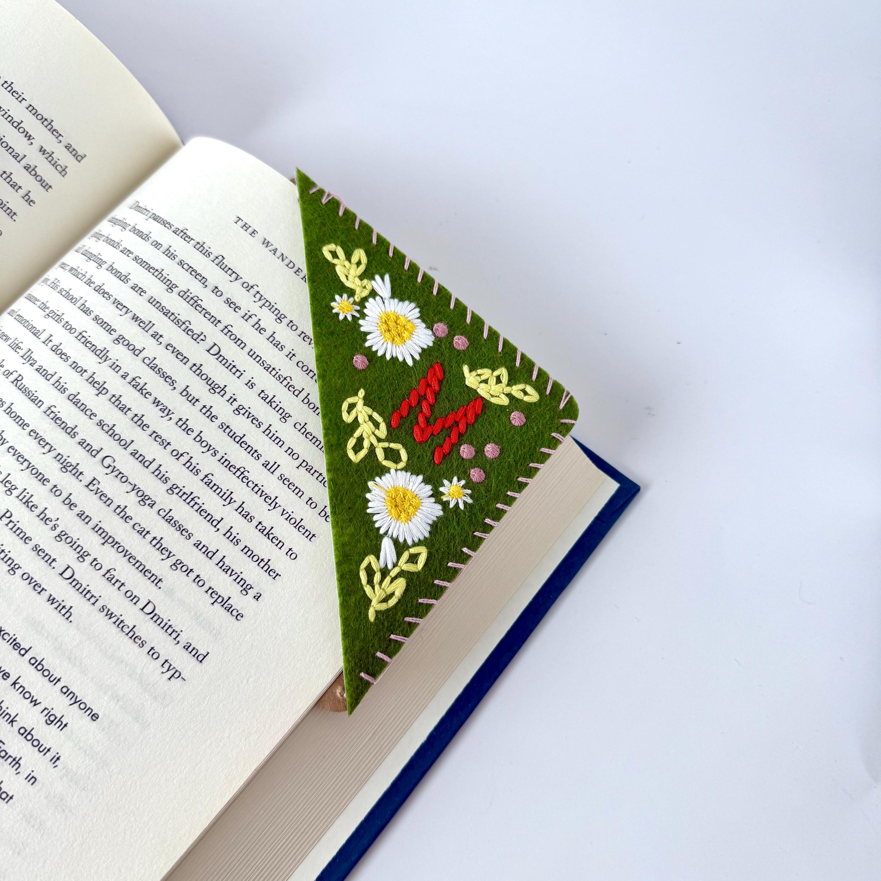 Hand Embroidered Felt Corner Bookmark, Floral Personalized Gift - Etsy