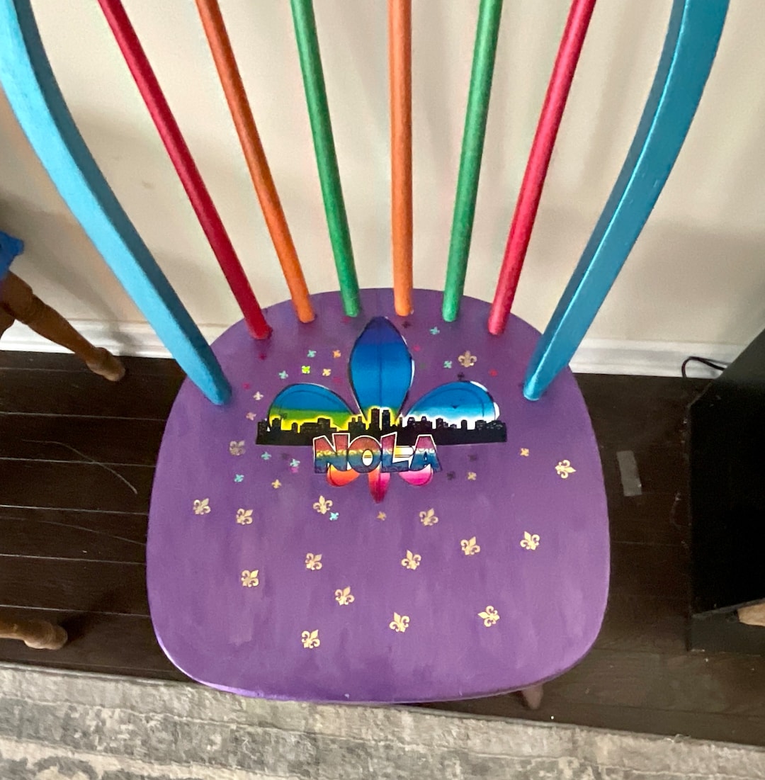 New Orleans Mardi Gras Chair, Whimsical Mardi Gras Chair, Hand Painted ...