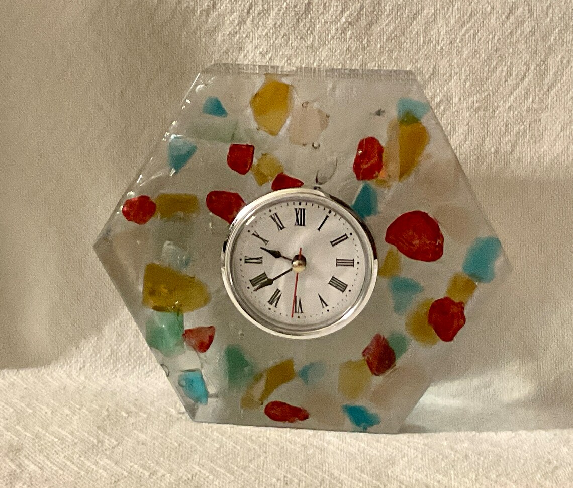 Sea Glass Clock, Nautical Clock, Aquatic Clock, Octagon Resin and Sea ...
