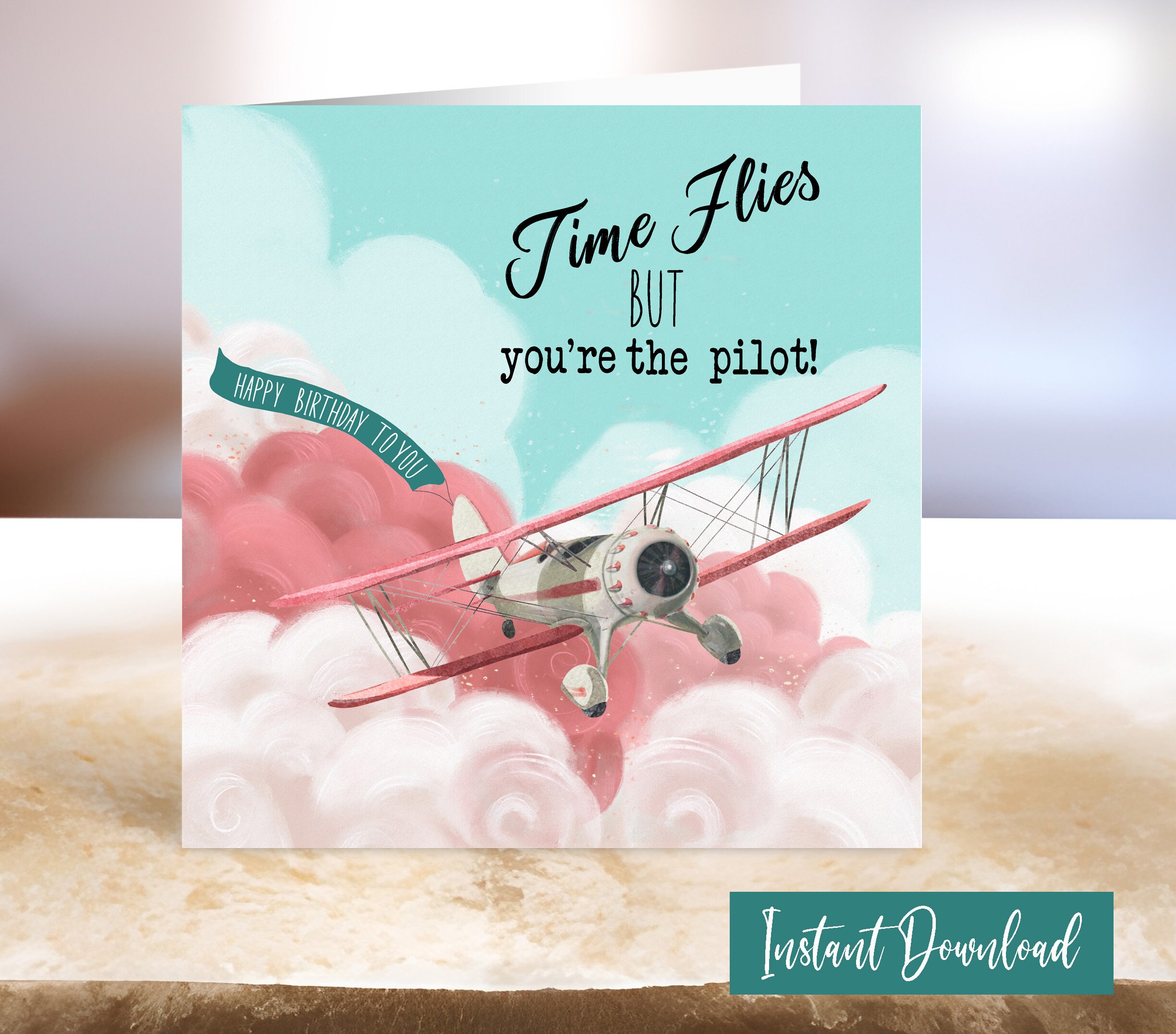 Airplane Birthday Card for Pilot Dad Printable Aeroplane Greeting Card ...