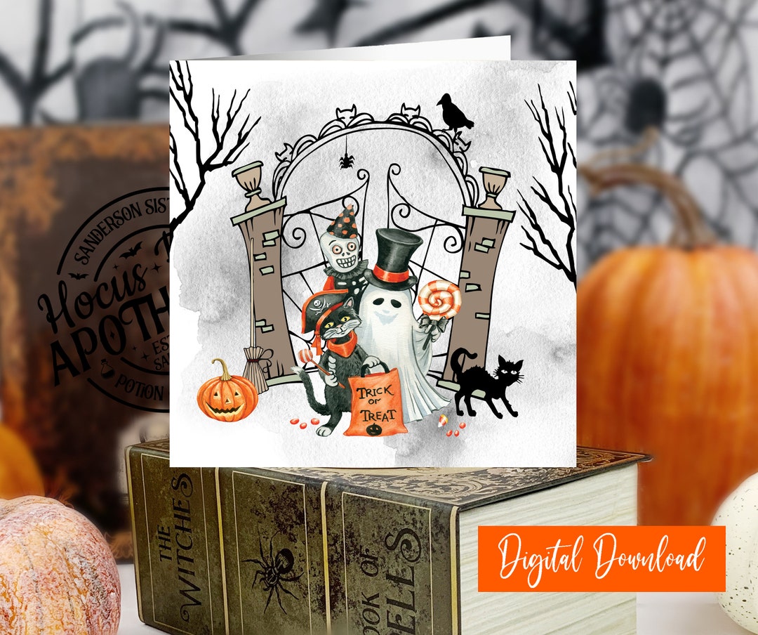 Printable Halloween Trick or Treat Card DIY Cute Spooky Greeting Card ...