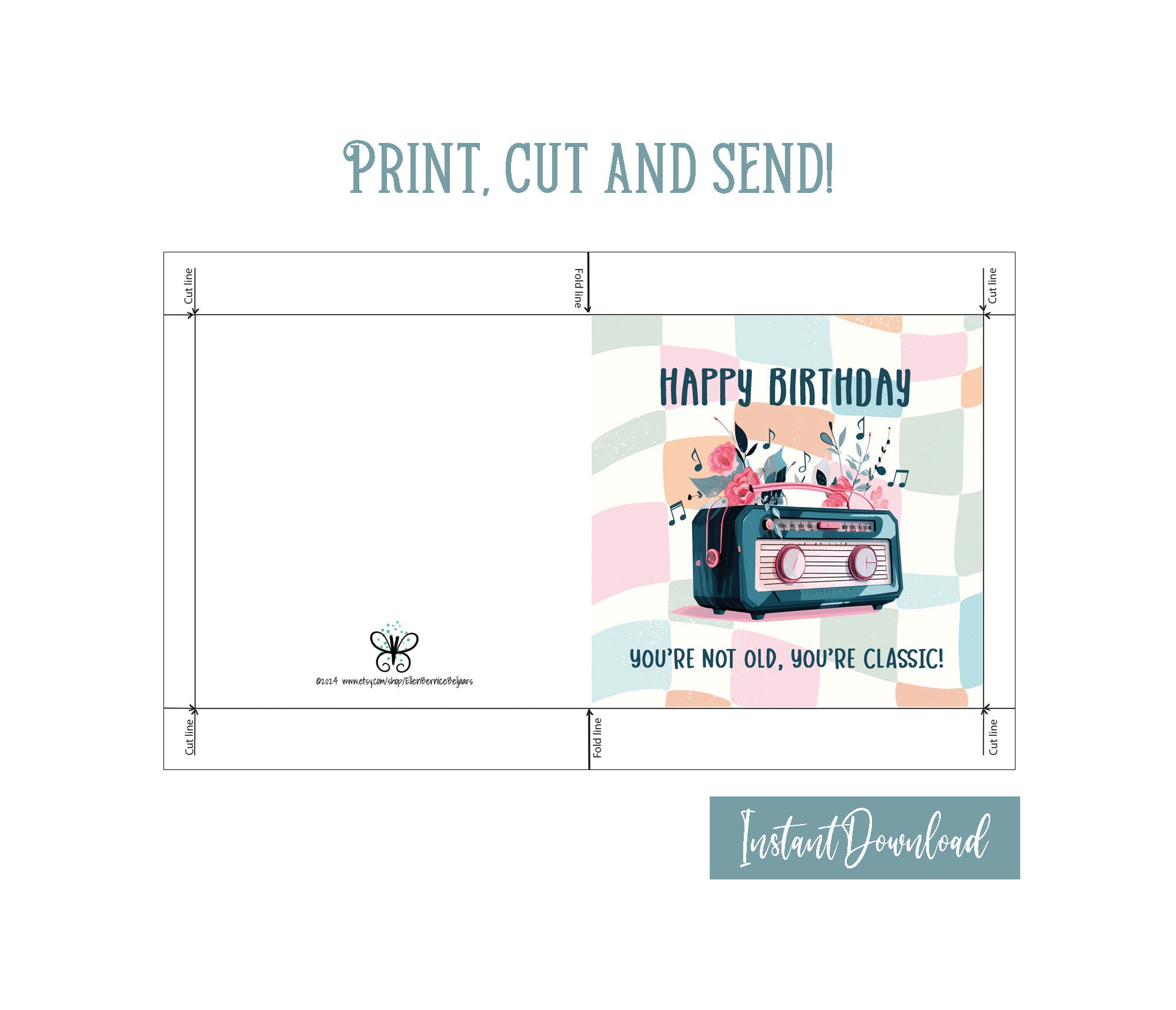 Vintage Radio Birthday Card for DJ Seventies Boombox Printable Gifts ...