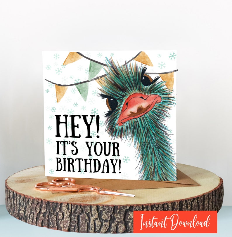 Funny Emu Birthday Card, Printable Ostrich Celebration Card, Humorous ...