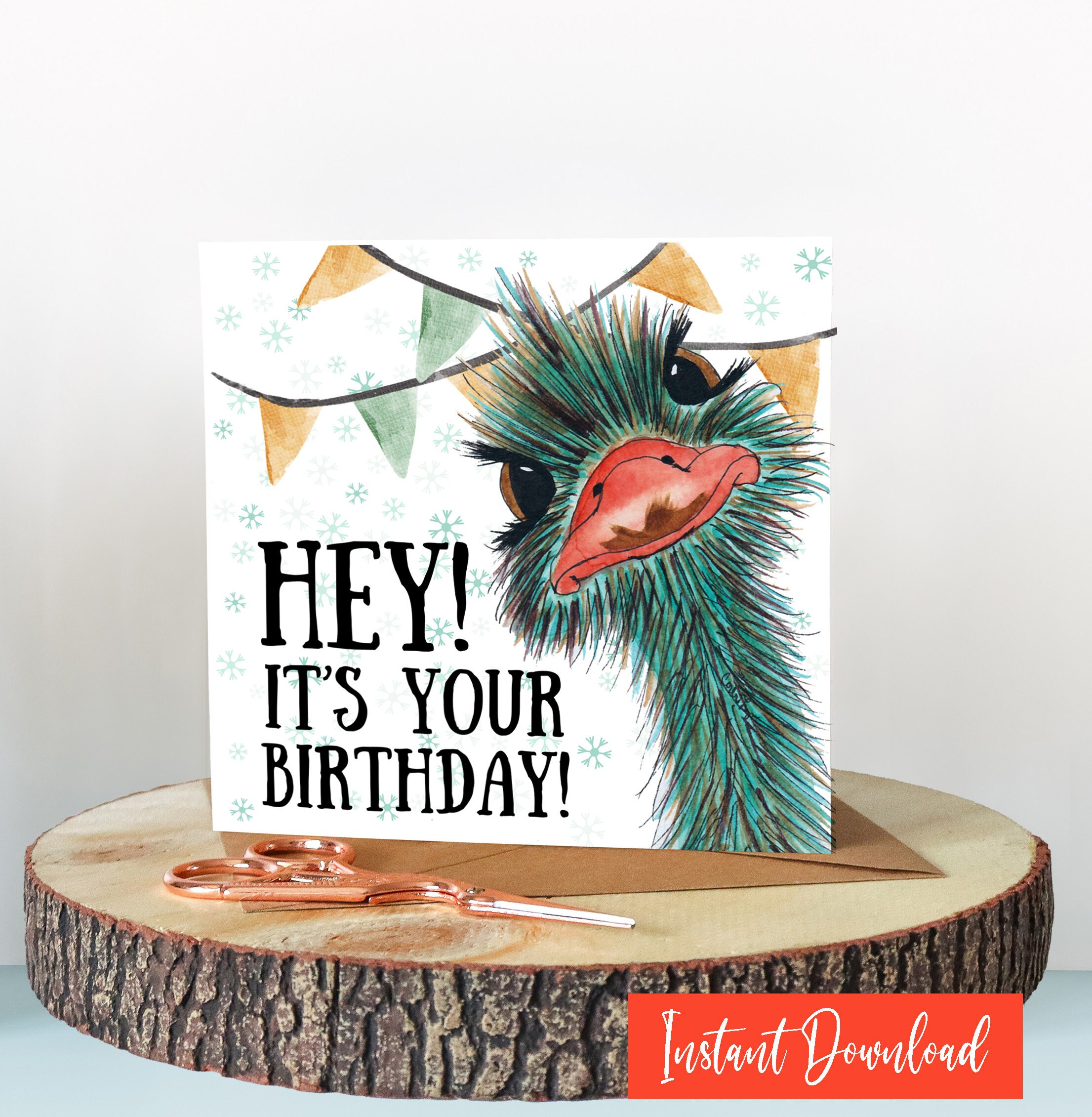 Funny Emu Birthday Card, Printable Ostrich Celebration Card, Humorous ...