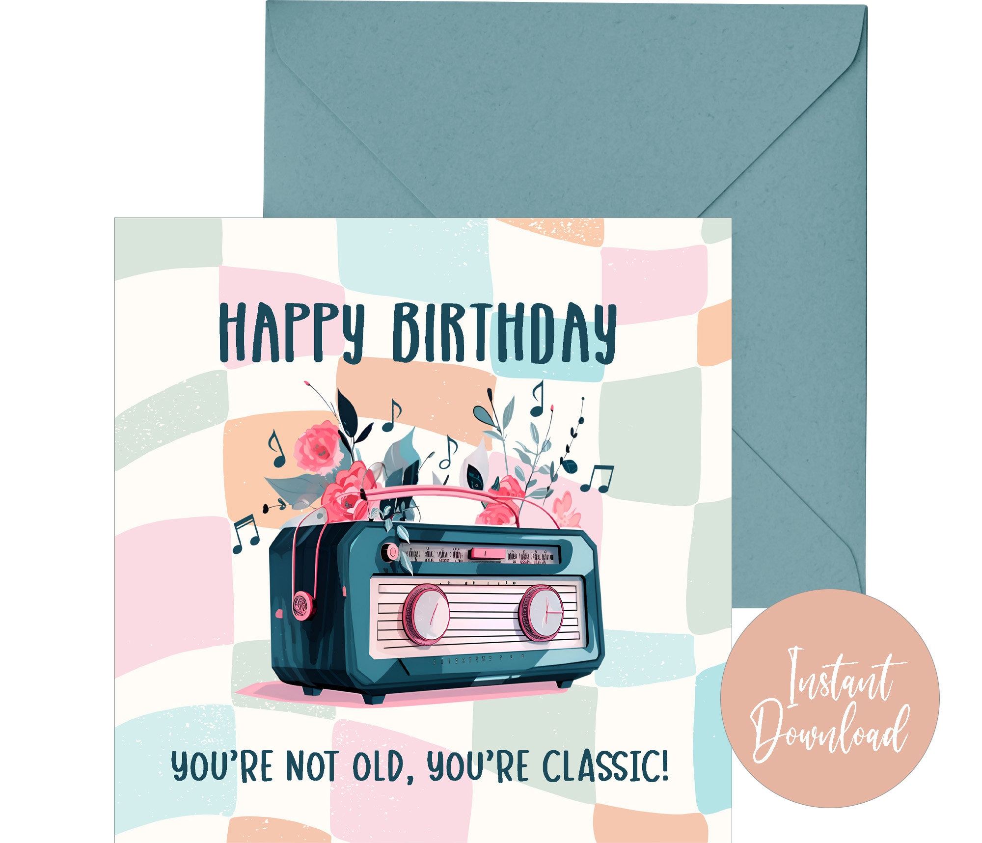 Vintage Radio Birthday Card for DJ Seventies Boombox Printable Gifts ...