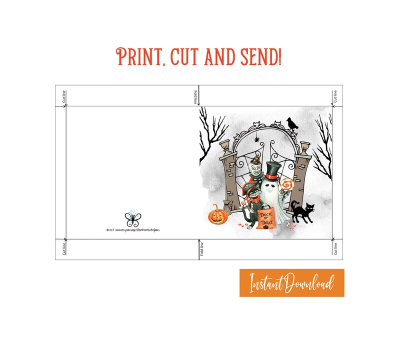 Printable Halloween Trick or Treat Card DIY Cute Spooky Greeting Card ...