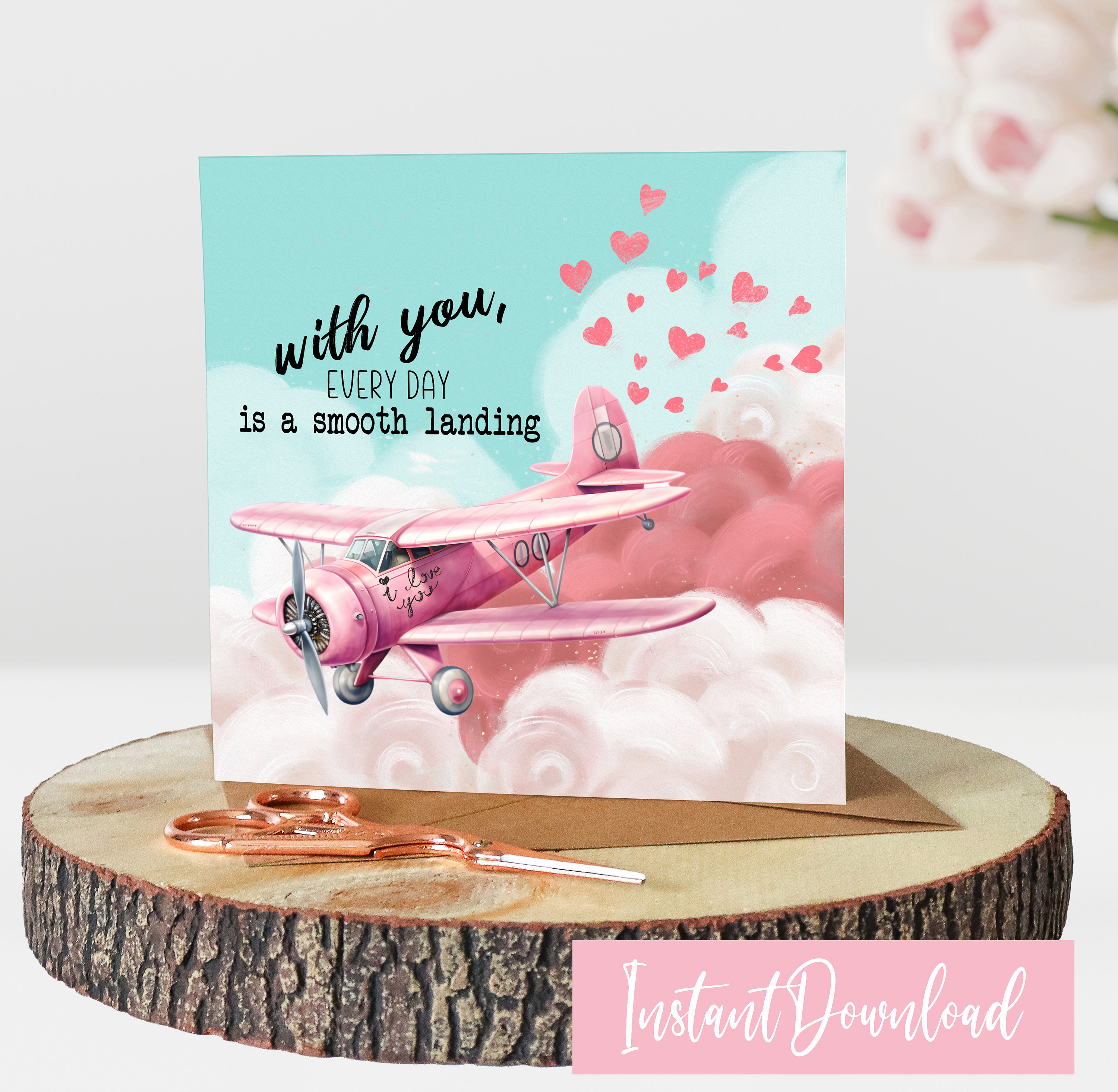 Airplane Anniversary Day Card for Pilot Printable Valentines Aeroplane ...