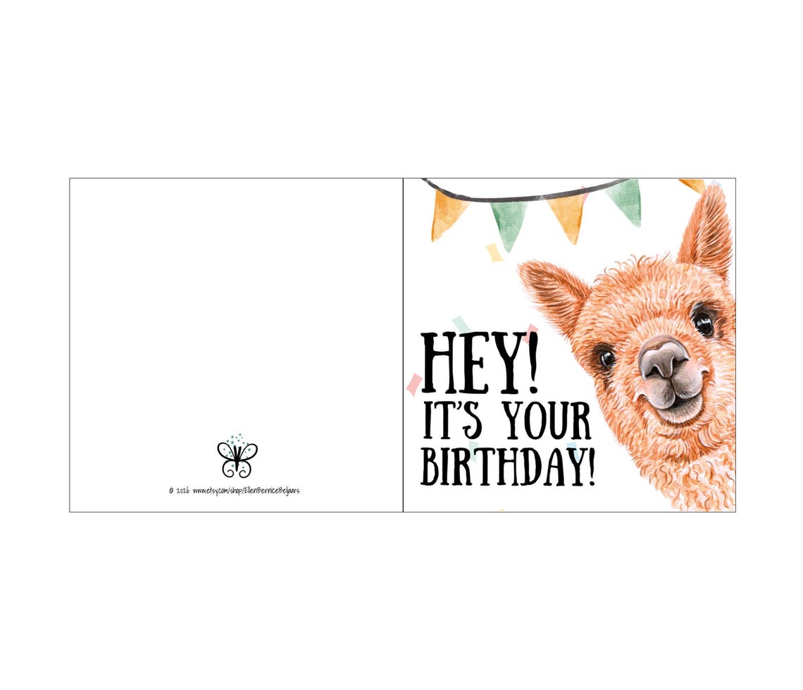 Llama Birthday Card, Printable Alpaca Greeting Card, Humorous Animal ...
