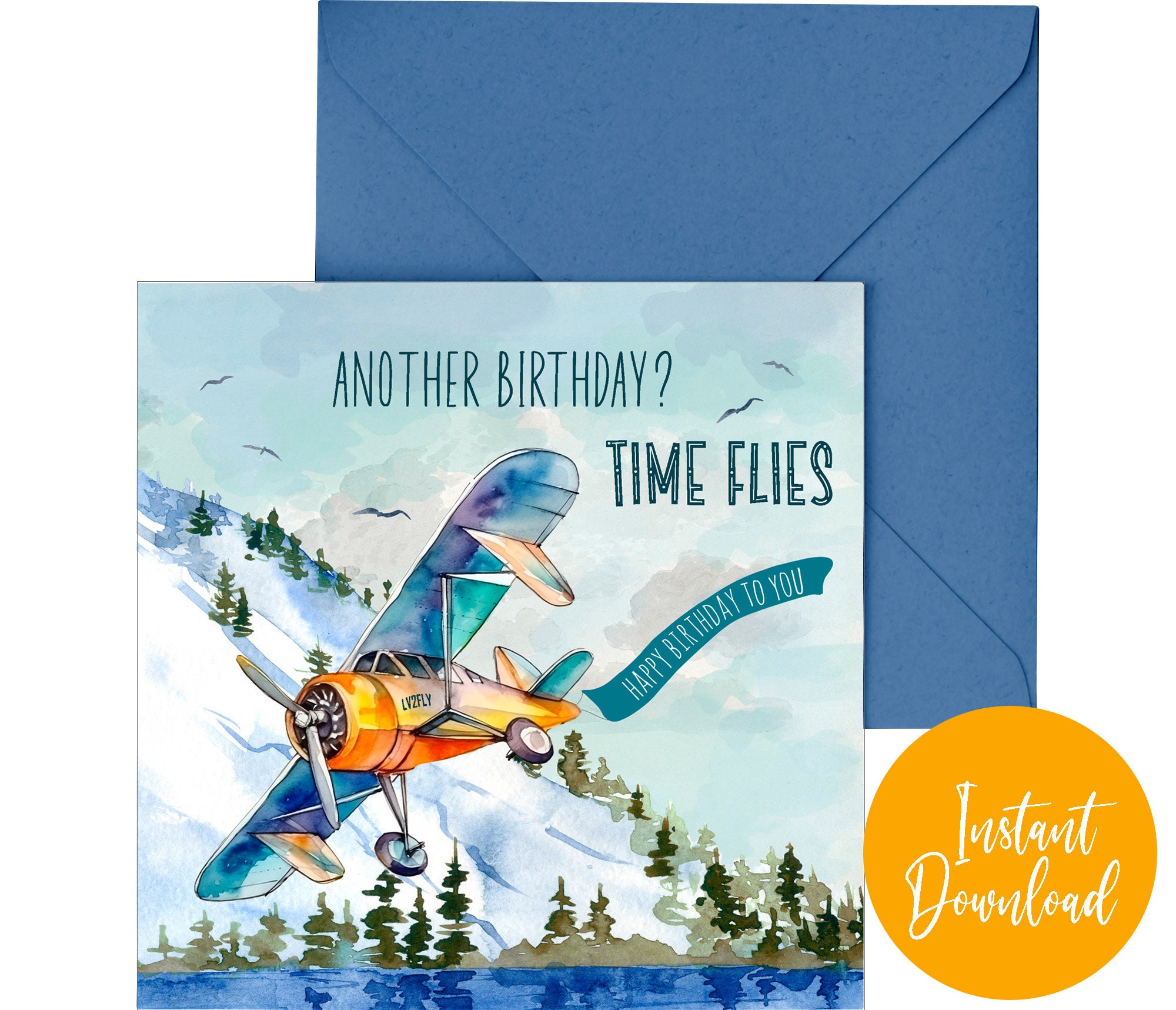 Airplane Birthday Card for Him Printable Aeroplane Greeting Card for ...