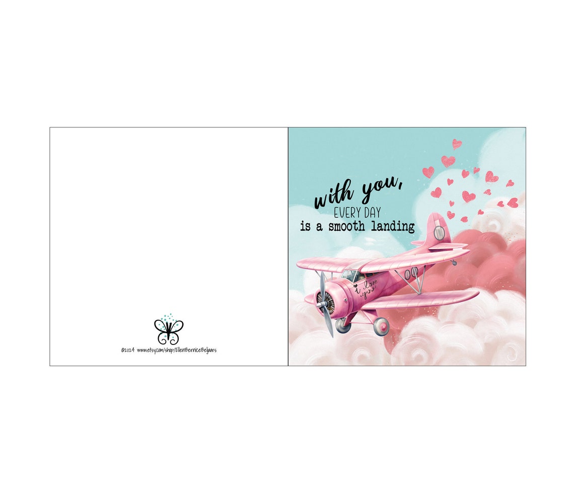 Airplane Anniversary Day Card for Pilot Printable Valentines Aeroplane ...