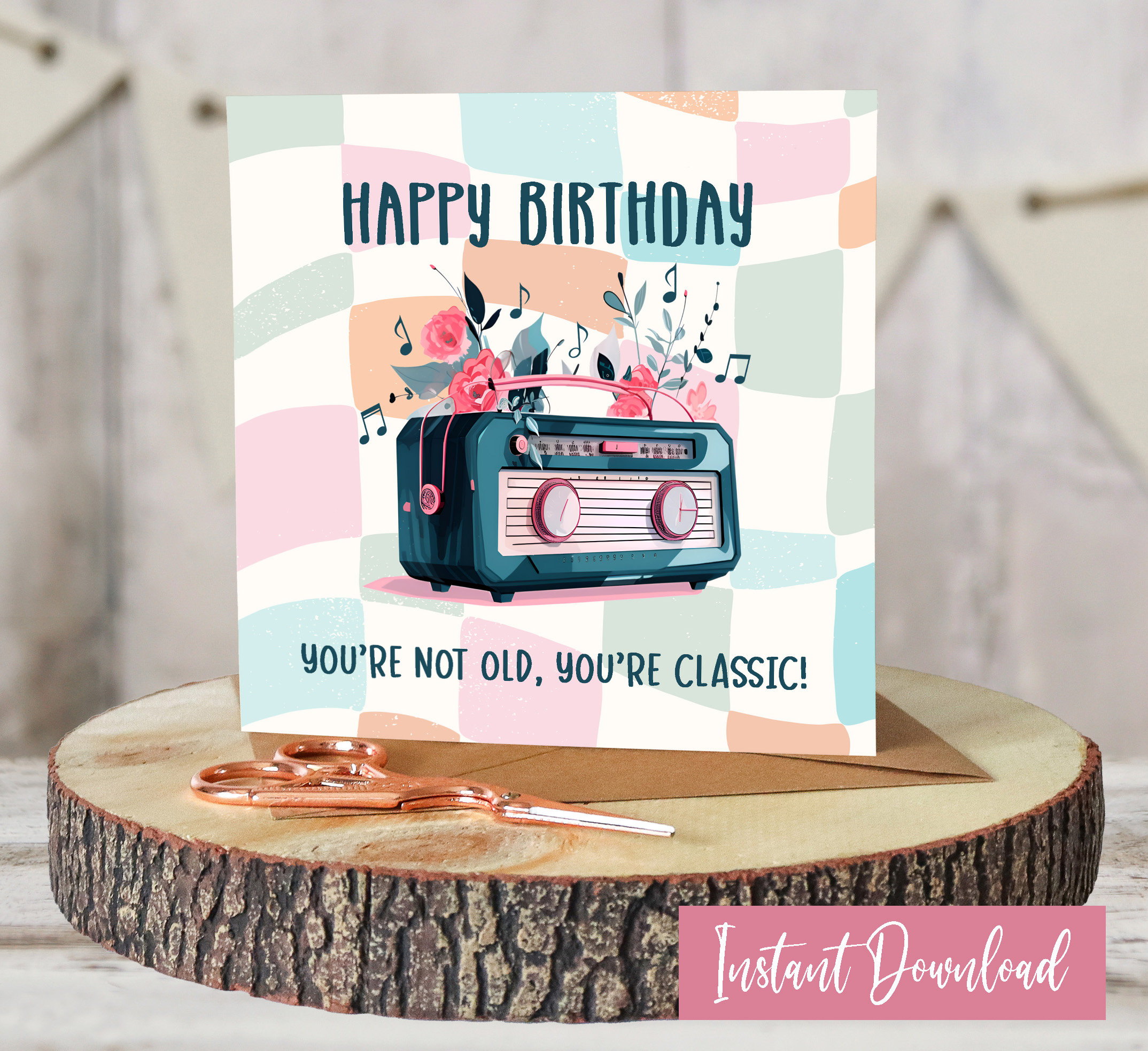 Vintage Radio Birthday Card for DJ Seventies Boombox Printable Gifts ...