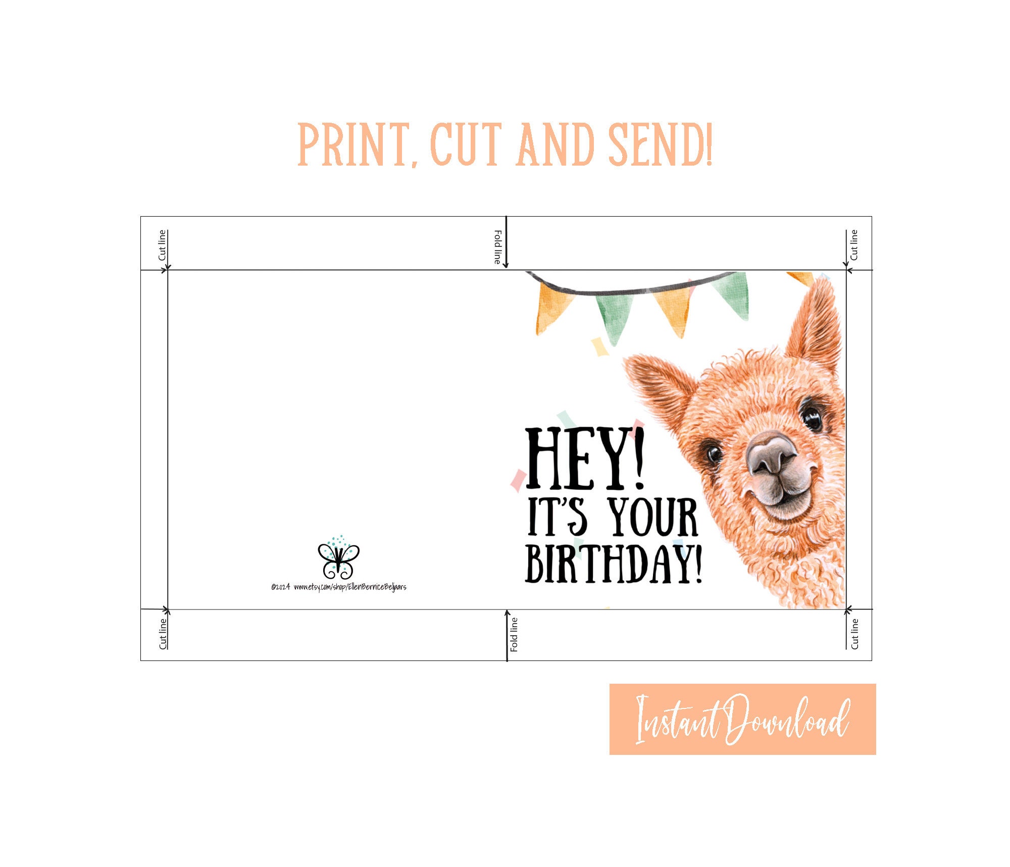 Printable Alpaca Birthday Card Alpaca Greeting Card Cartoon Llama ...