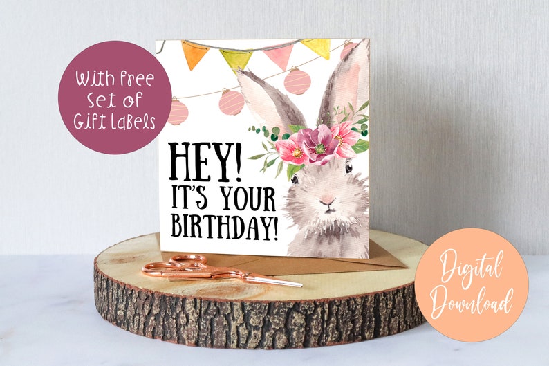 Pun Birthday Card/ Printable Bunny Card/ Rabbit Digital Card/ - Etsy