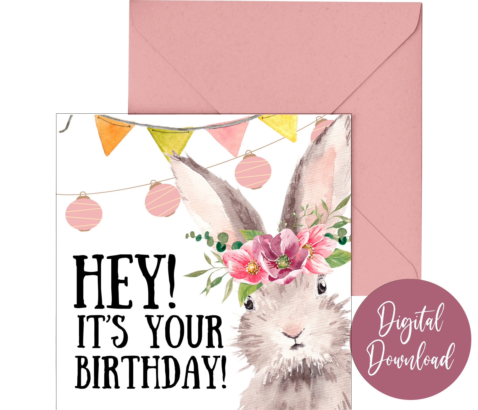 Pun Birthday Card/ Printable Bunny Card/ Rabbit Digital Card/ Year of ...