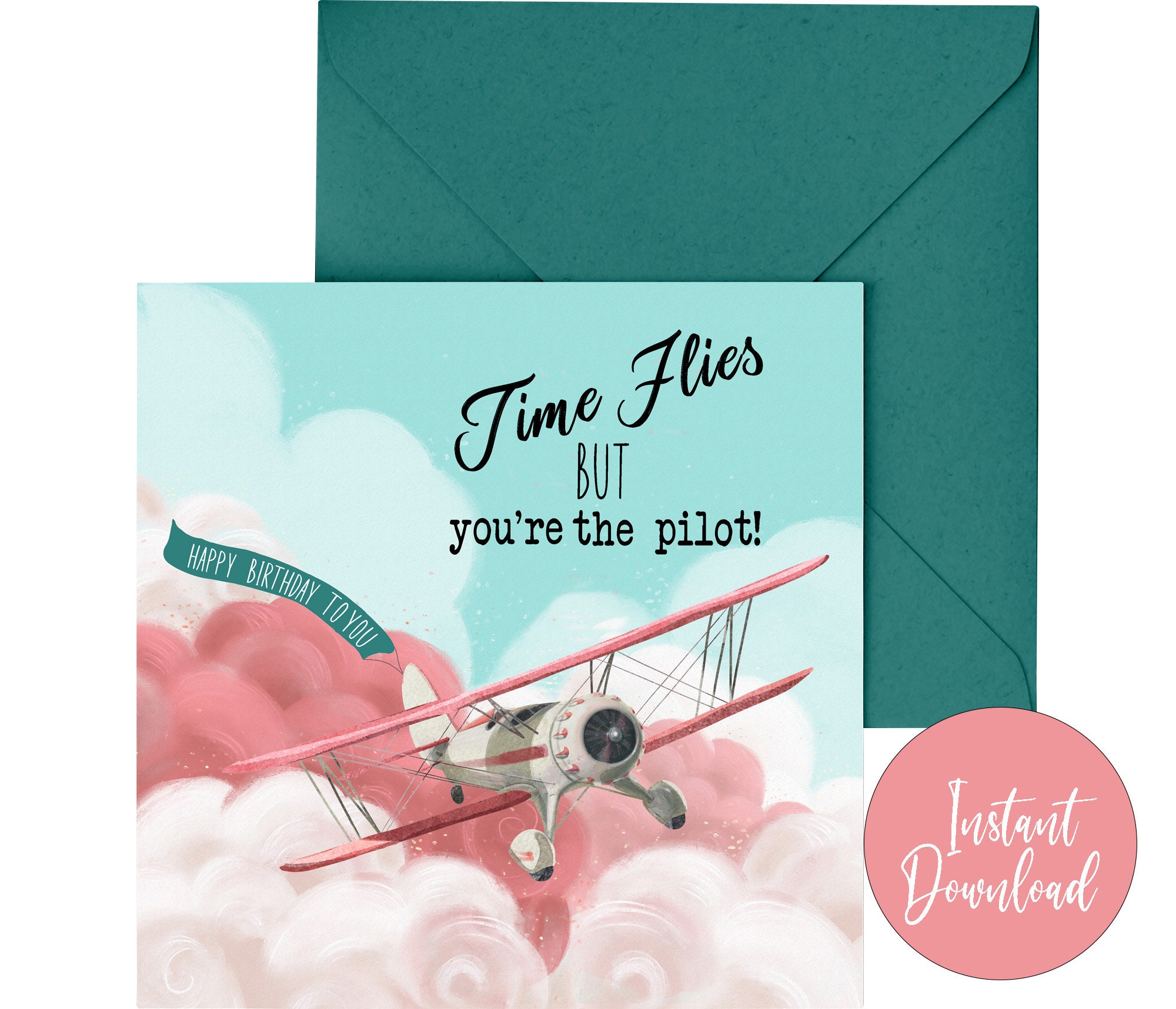 Airplane Birthday Card for Pilot Dad Printable Aeroplane Greeting Card ...