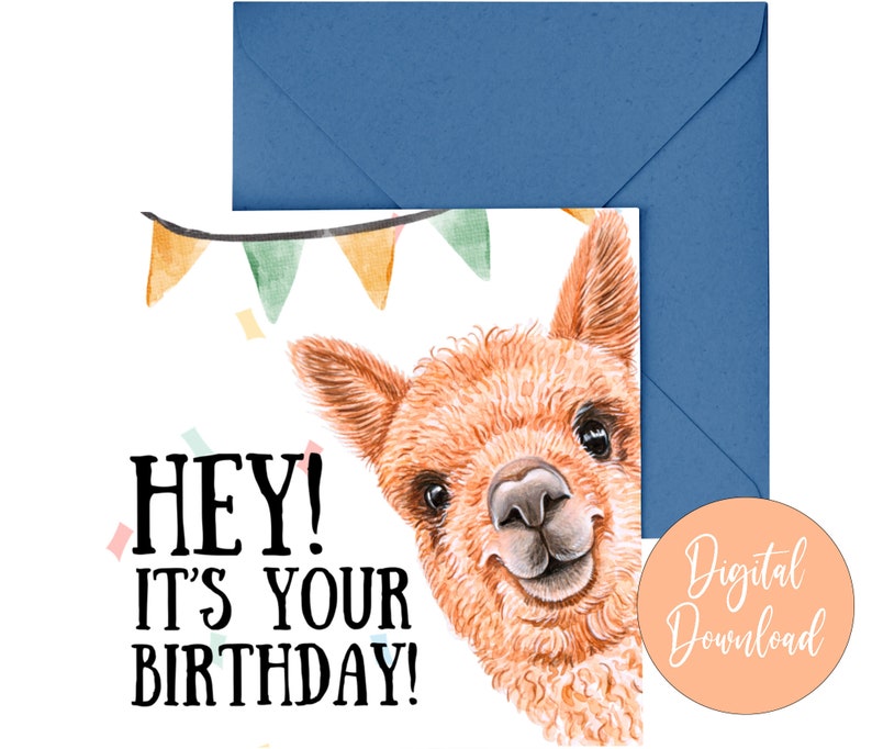 Llama Birthday Card, Printable Alpaca Greeting Card, Humorous Animal ...