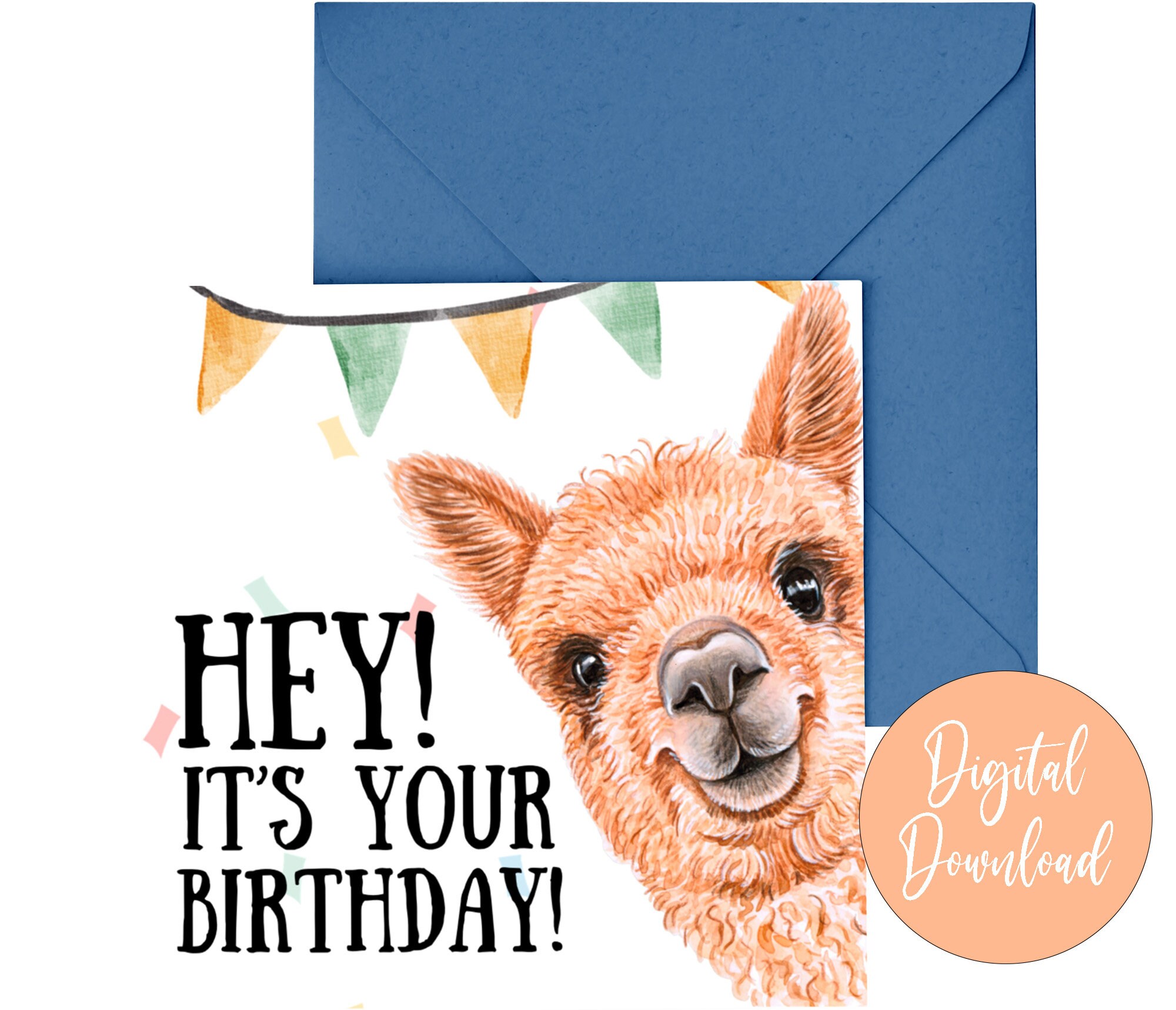 Llama Birthday Card, Printable Alpaca Greeting Card, Humorous Animal ...