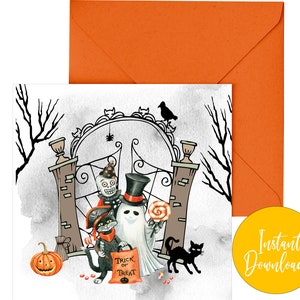 Printable Halloween Trick or Treat Card DIY Cute Spooky Greeting Card ...
