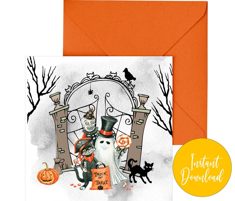 Printable Halloween Trick or Treat Card DIY Cute Spooky Greeting Card ...