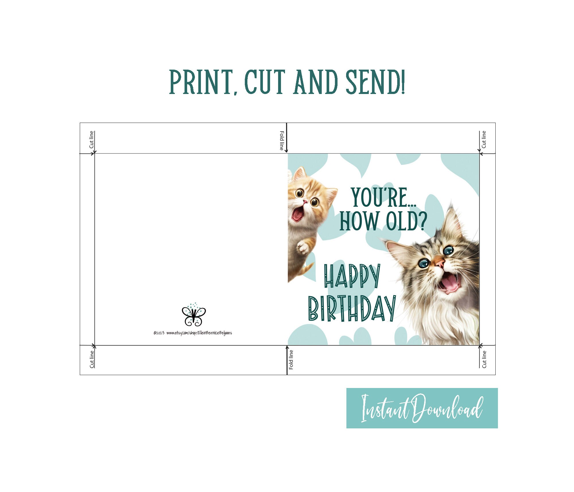 Funny Cat Birthday Card Instant Download Cute Kitty Birthday Card From ...