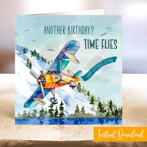 Airplane Birthday Card for Him Printable Aeroplane Greeting Card for ...