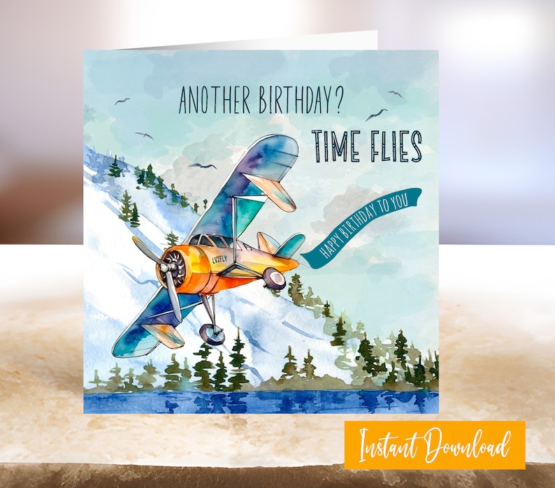 Airplane Birthday Card for Him Printable Aeroplane Greeting Card for ...