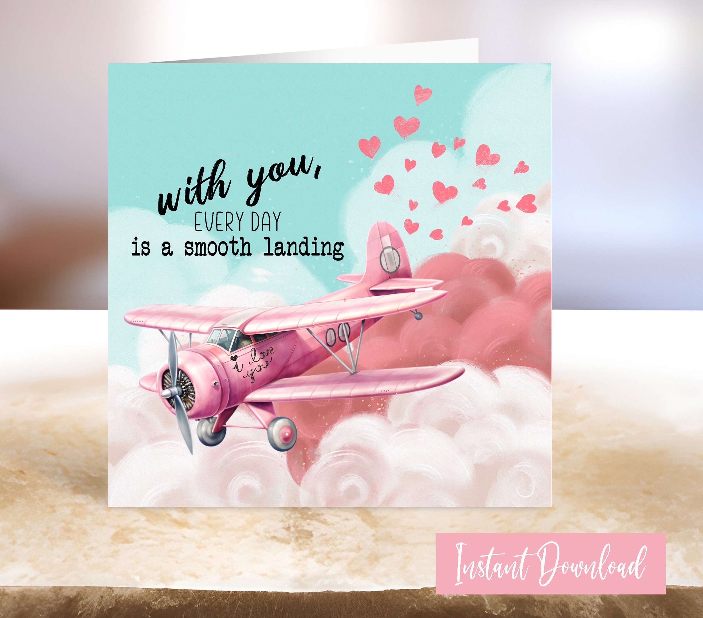 Airplane Anniversary Day Card for Pilot Printable Valentines Aeroplane ...