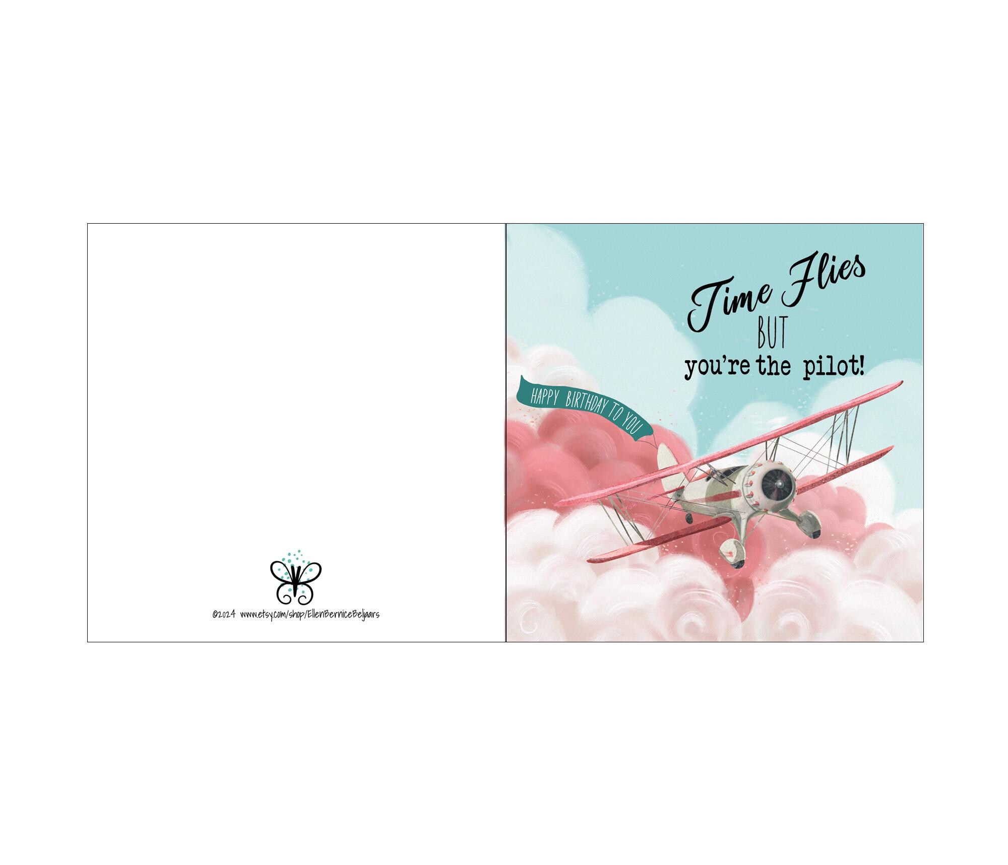 Airplane Birthday Card for Pilot Dad Printable Aeroplane Greeting for ...