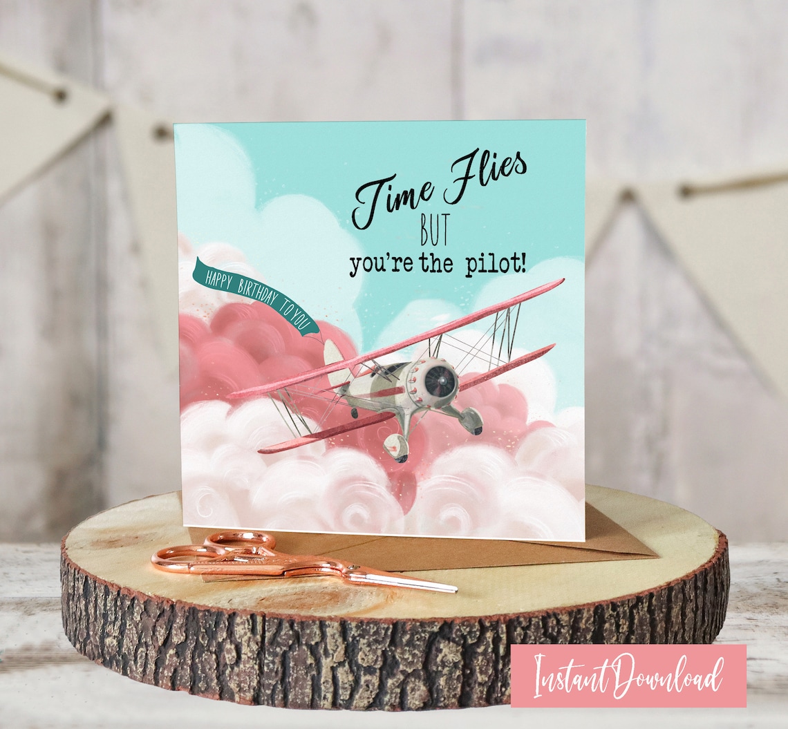 Airplane Birthday Card for Pilot Dad Printable Aeroplane Greeting Card ...