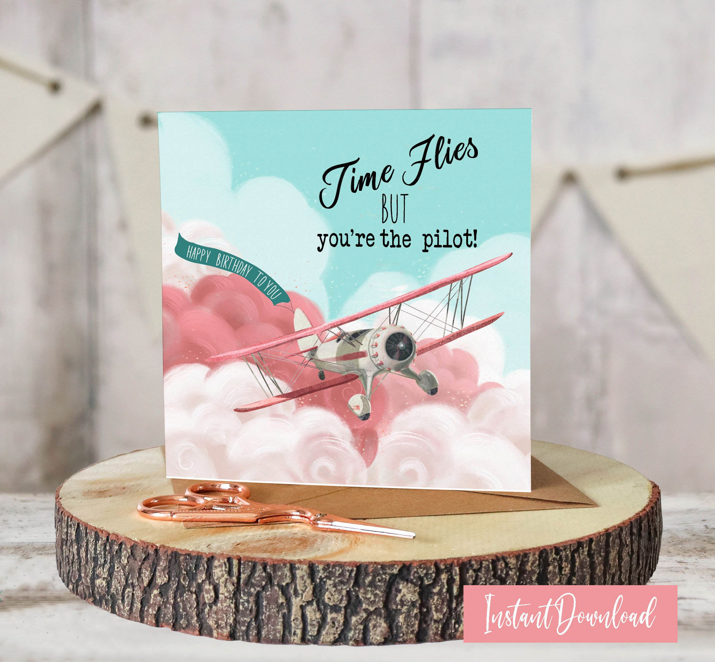 Airplane Birthday Card for Pilot Dad Printable Aeroplane Greeting Card ...