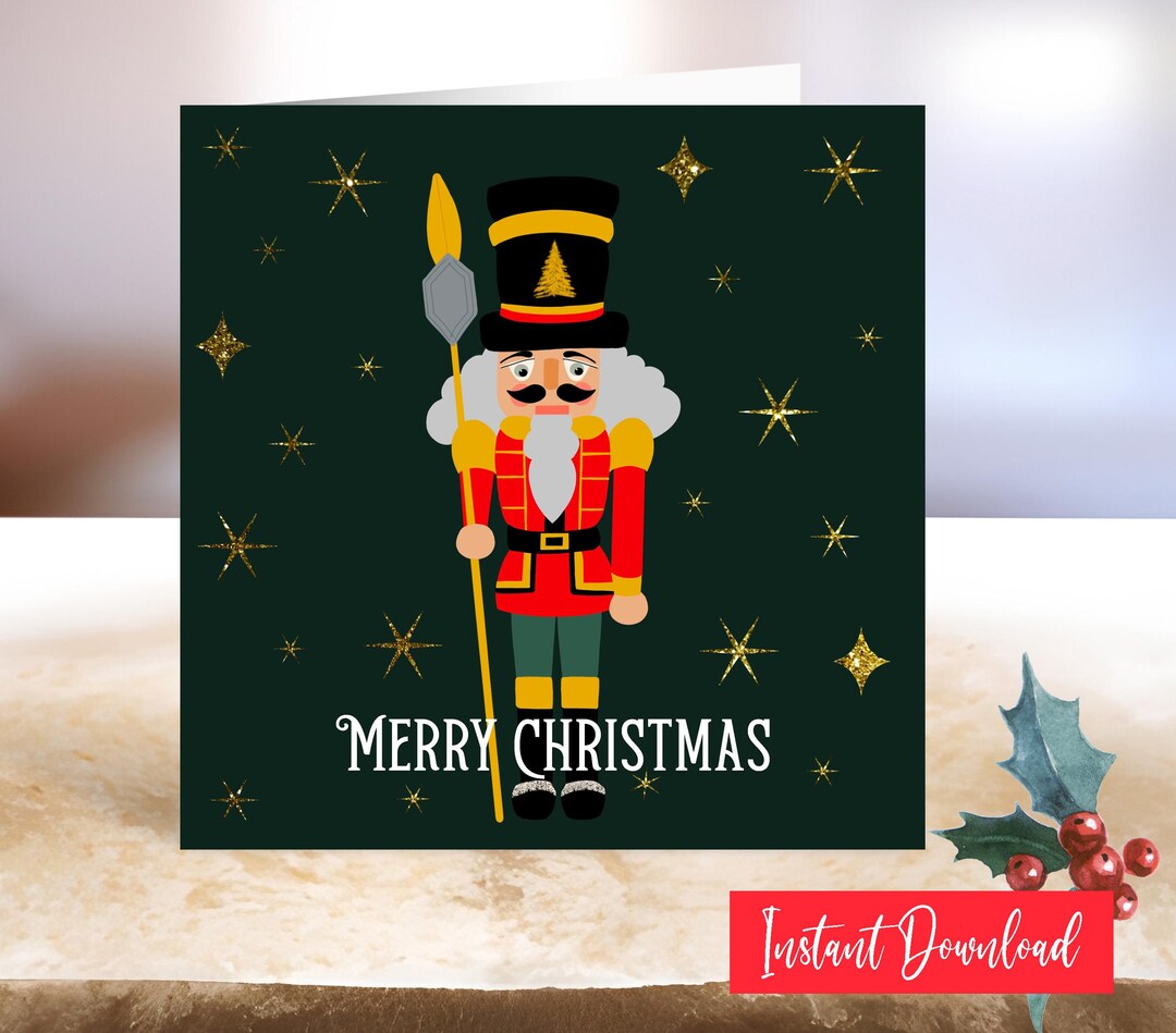 Nutcracker Toy Soldier Christmas Card Printable DIY Holiday Greeting ...