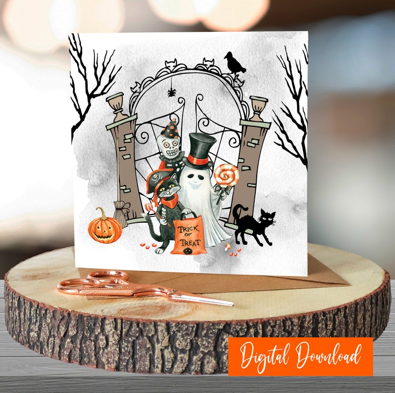 Printable Halloween Trick or Treat Card DIY Cute Spooky Greeting Card ...