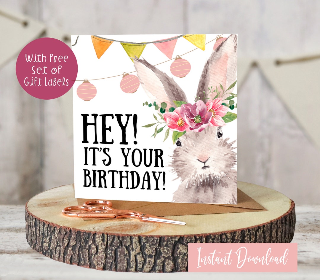 Pun Birthday Card/ Printable Bunny Card/ Rabbit Digital Card/ Year of ...