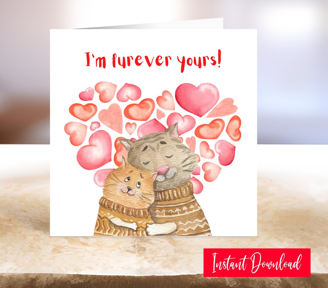 Printable Cat Pun Valentines Day Card for Husband Funny Cat Valentine ...