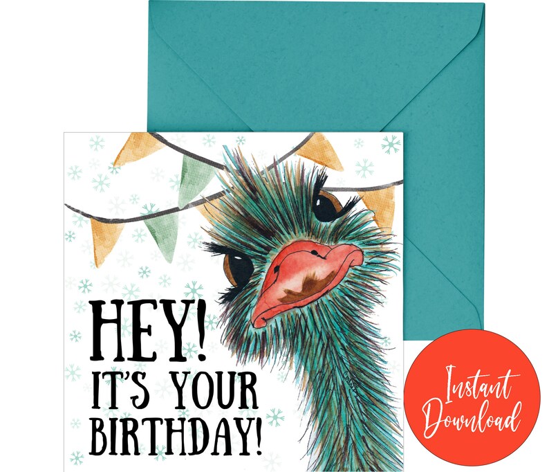 Funny Emu Birthday Card, Printable Ostrich Celebration Card, Humorous ...